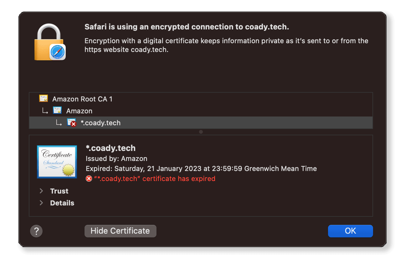Certificates Expiring On AWS Amplify CoadyTech